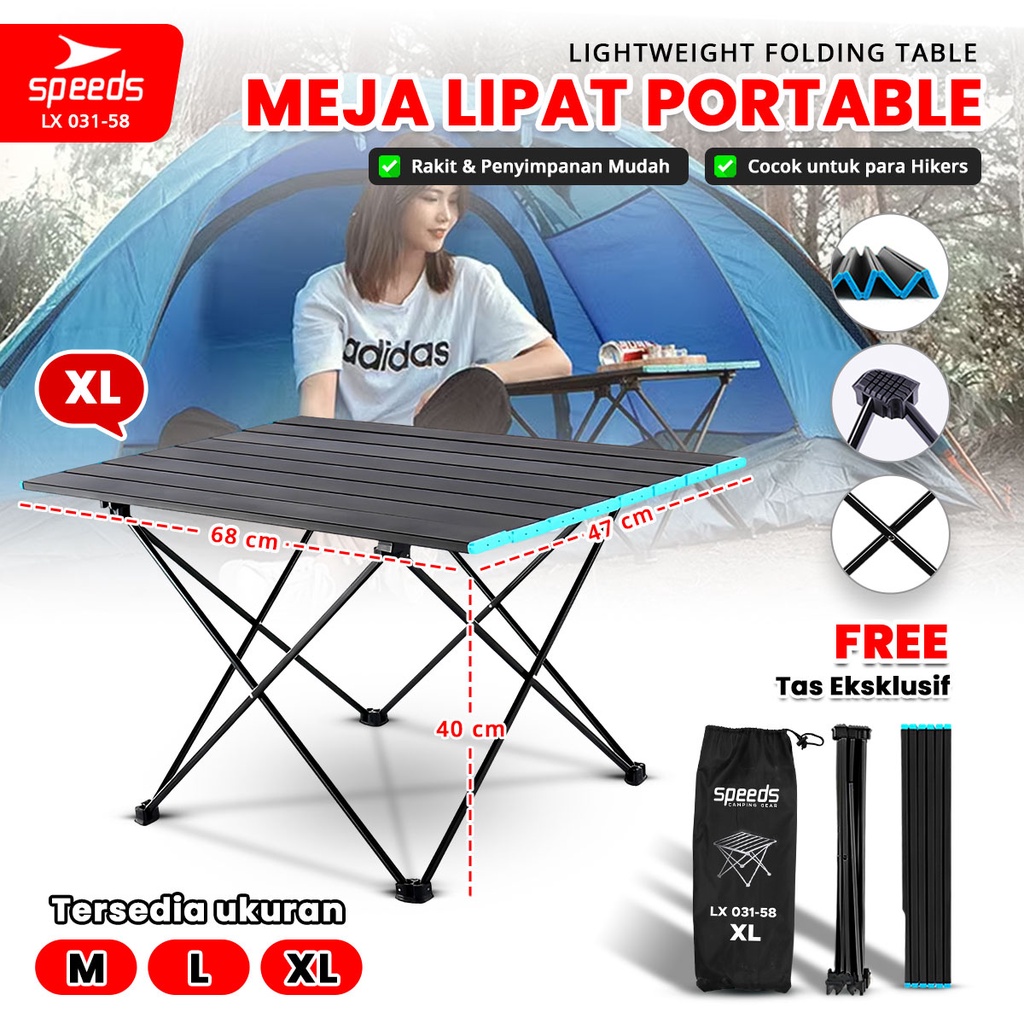 SPEEDS Meja Lipat Aluminium Portabel Indoor Outdoor Camping Folding Table Kokoh 031-56, 031-57 ...