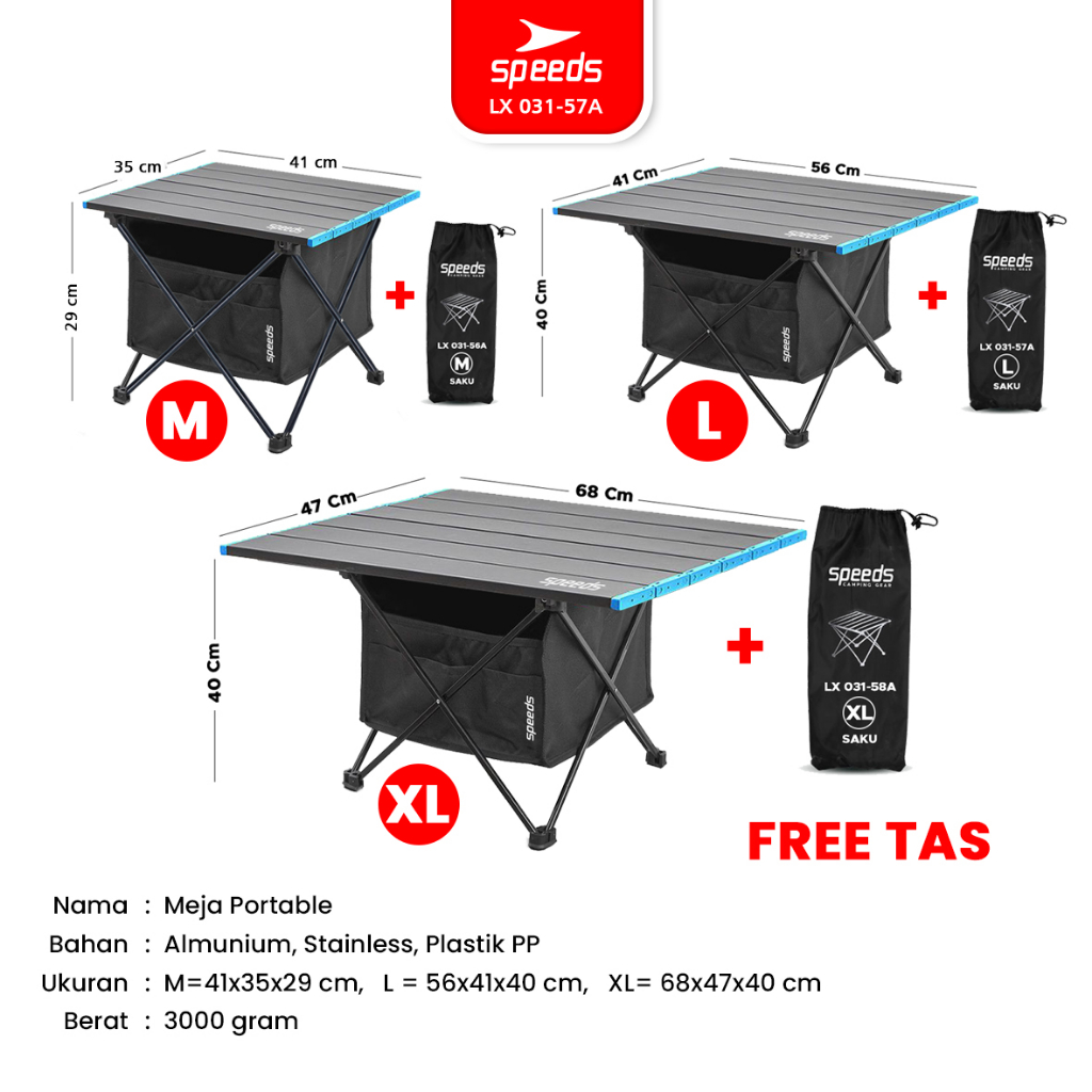 SPEEDS Meja Lipat Almunium Camping Outdoor Portable Folding Picnic ...