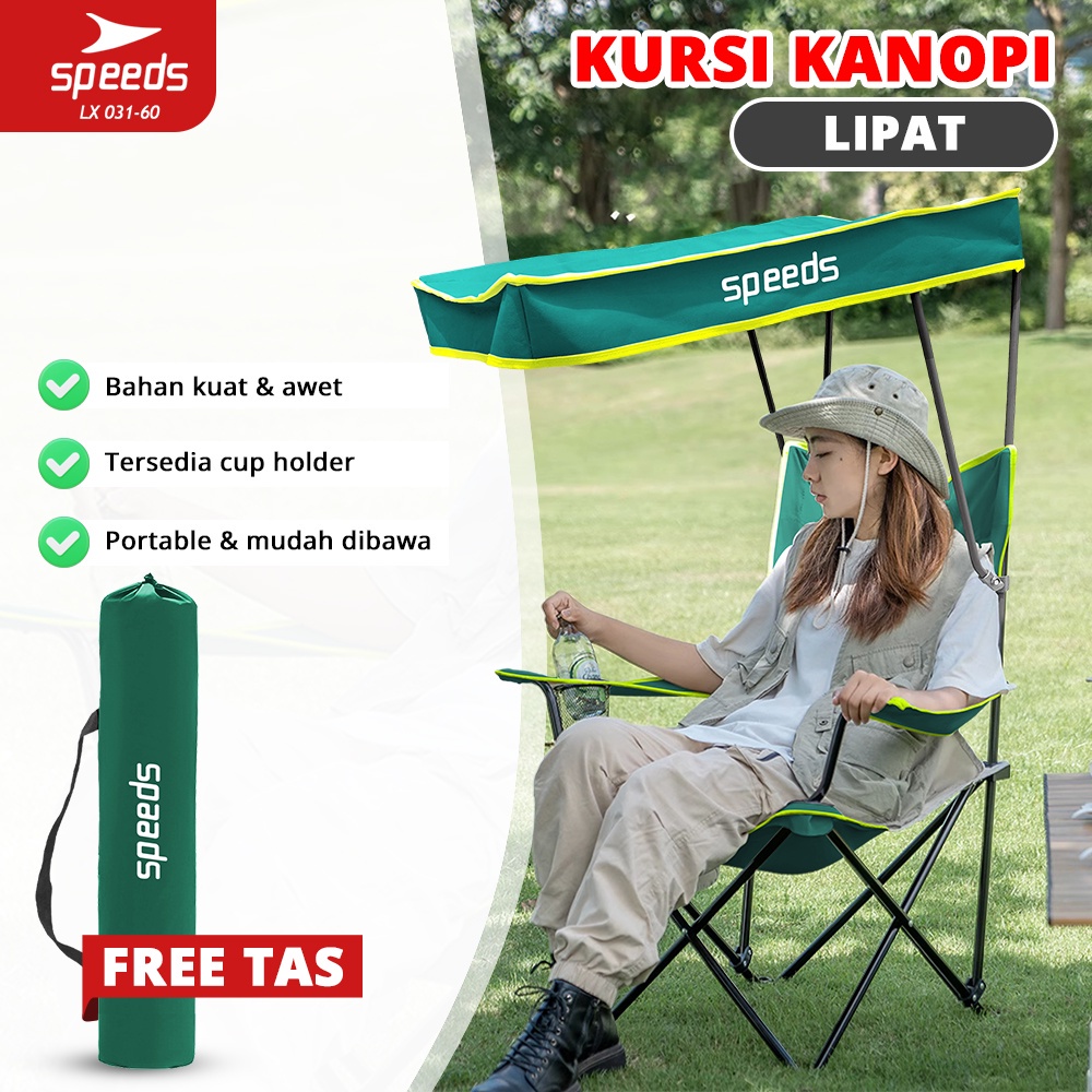 SPEEDS Kursi Lipat Dengan Kanopi Anti Panas Portabel Folding Camping ...